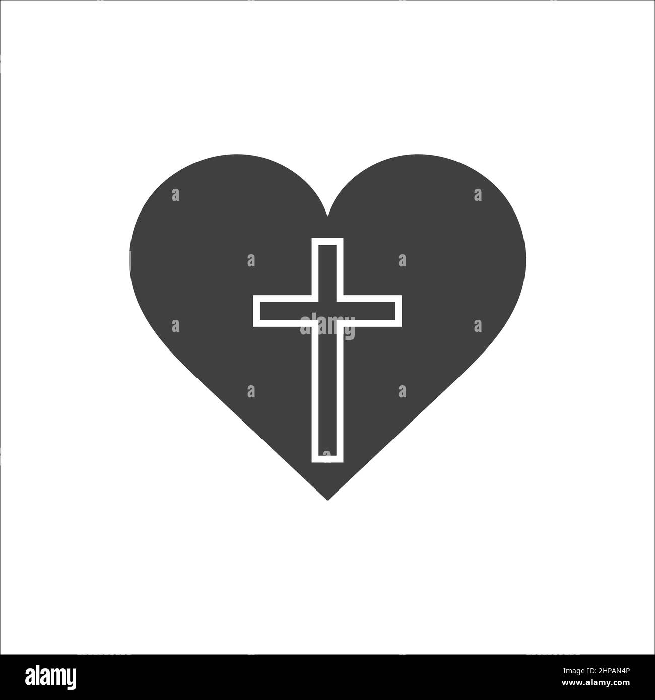 Christian Cross Icon In The Heart Inside Black Christian Cross Sign
