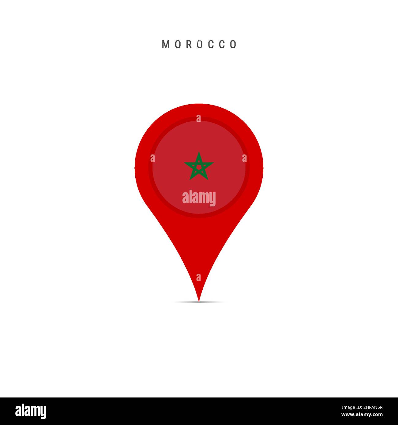 Teardrop map marker with flag of Morocco. Moroccan flag inserted in the location map pin. Flat ...