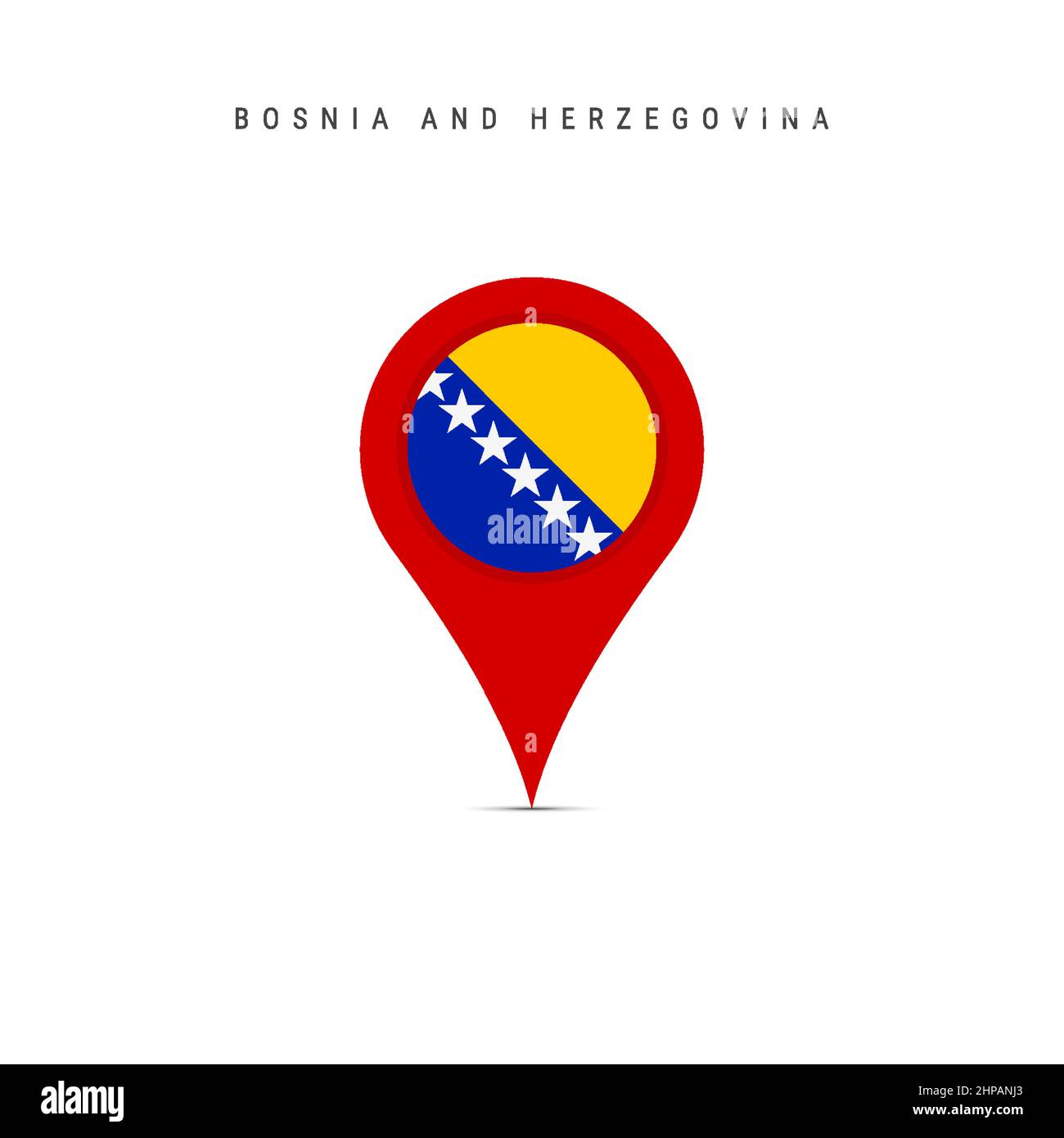 Teardrop map marker with flag of Bosnia and Herzegovina. Bosnian flag inserted in the location ...