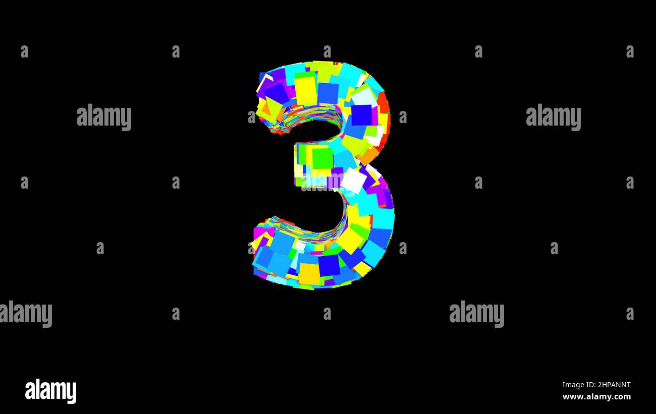 Number 3. 3D Bright colored uppercase large number 3 empty black ...