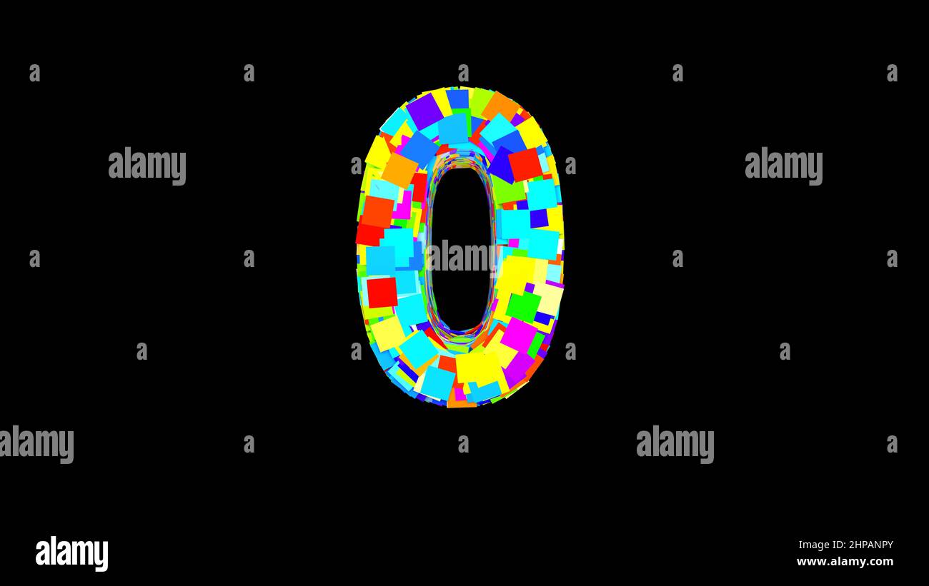 Number 0. 3D Bright colored uppercase large number 9 empty black ...