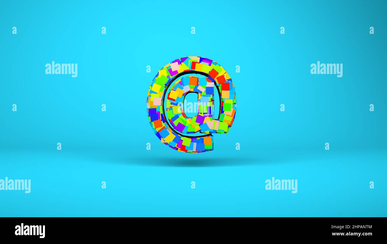 3d mail icon sing. Multicolored email sign on a blank blue background ...