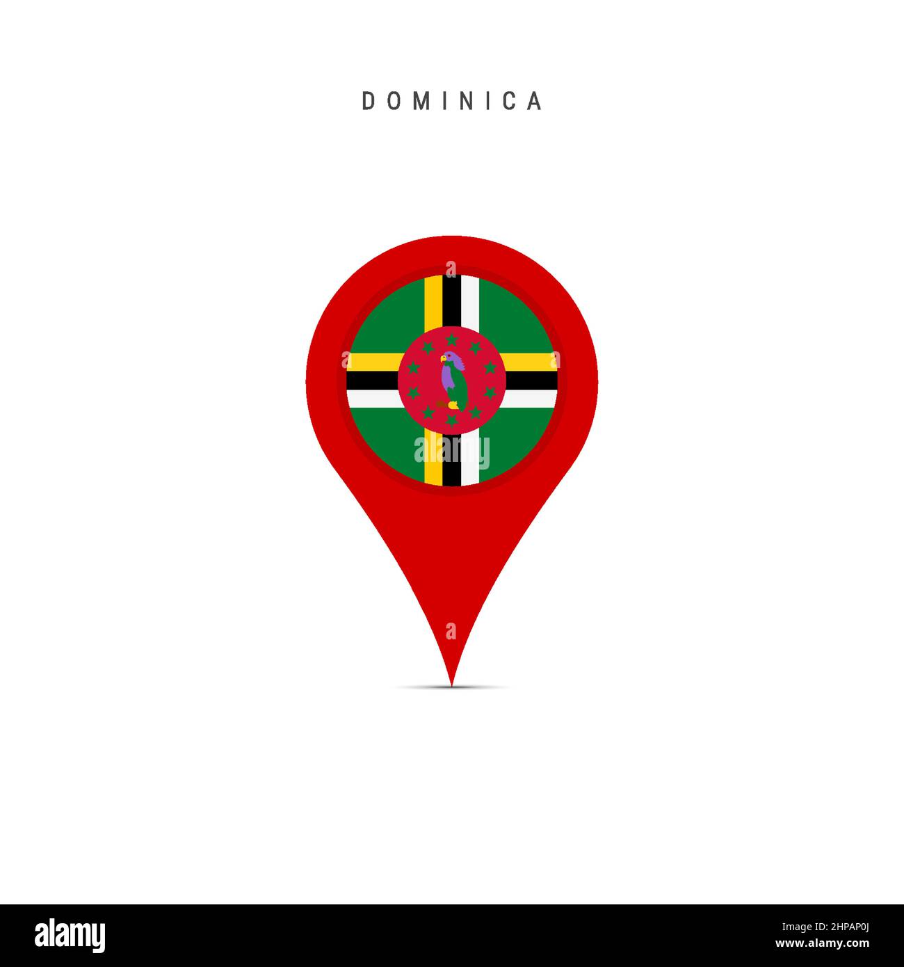 Teardrop map marker with flag of Dominica. Dominican flag inserted in the location map pin. Flat ...