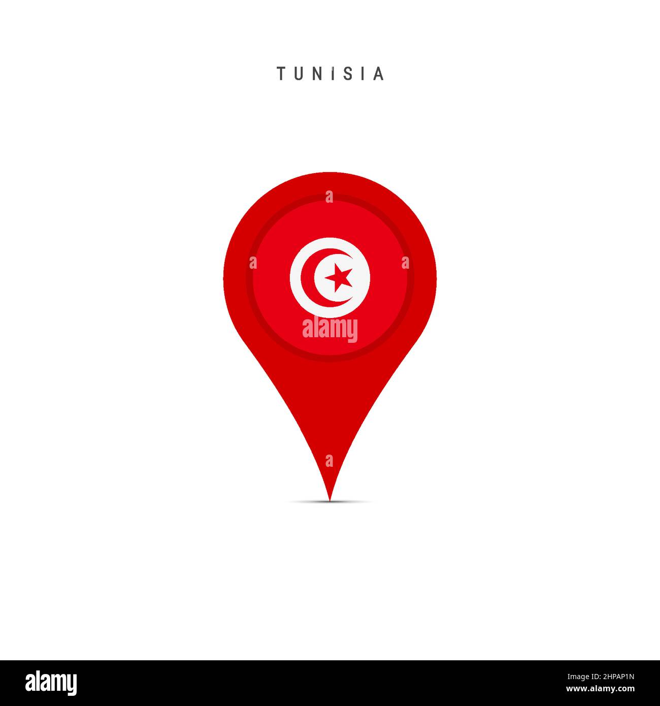 Teardrop map marker with flag of Tunisia. Tunisian flag inserted in the location map pin. Flat ...