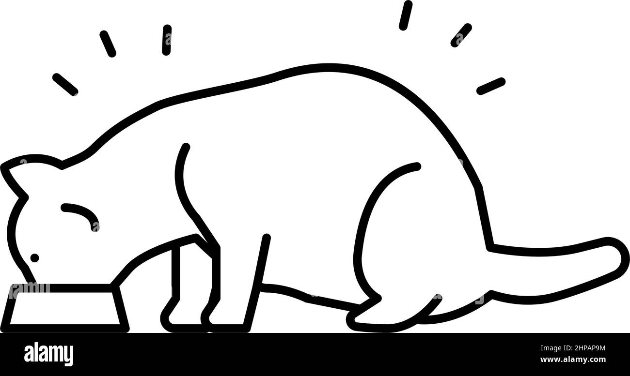 cat eating food line icon vector illustration Stock Vector Image & Art ...