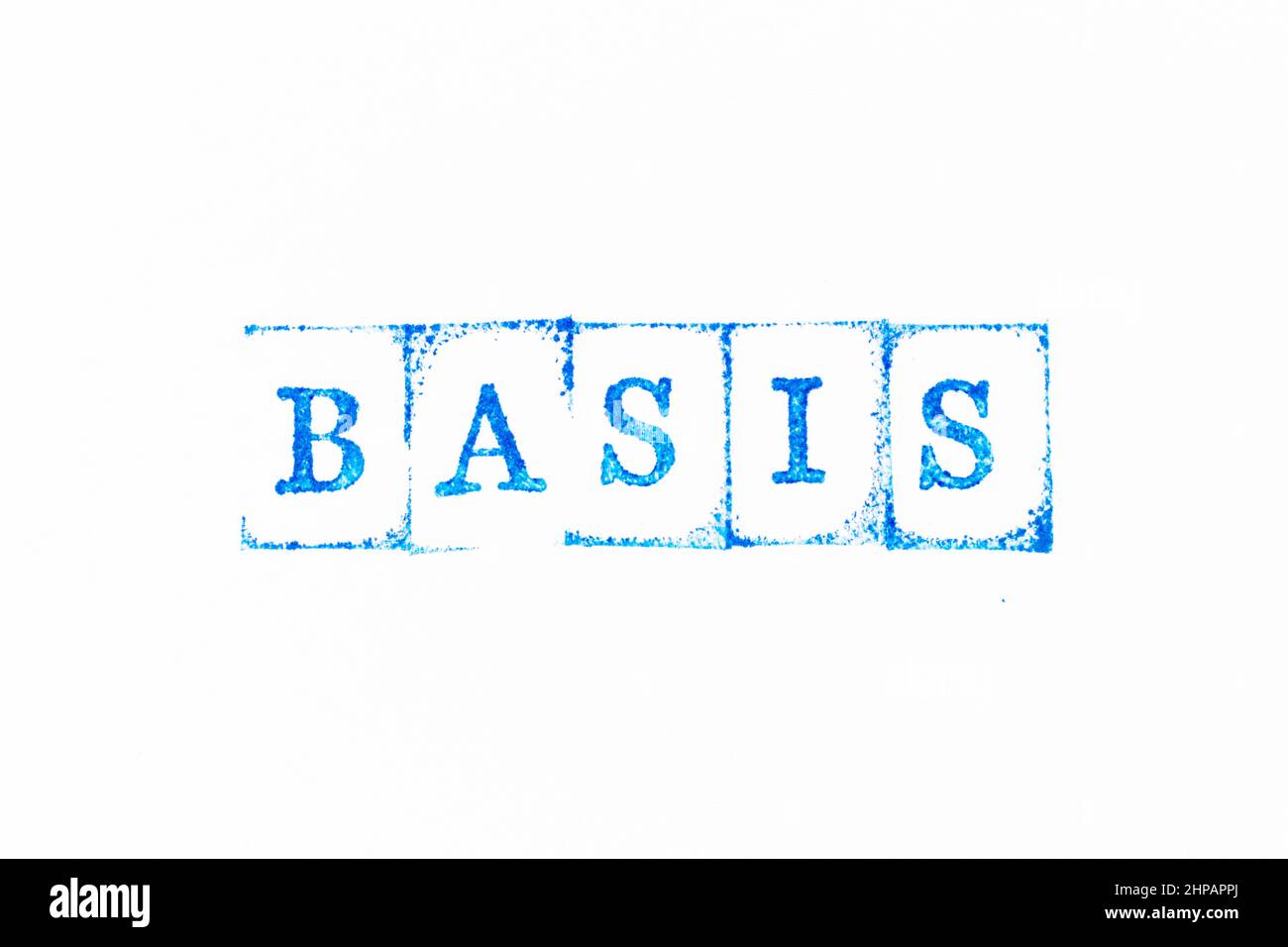 Blue color ink rubber stamp in word basis on white paper background ...