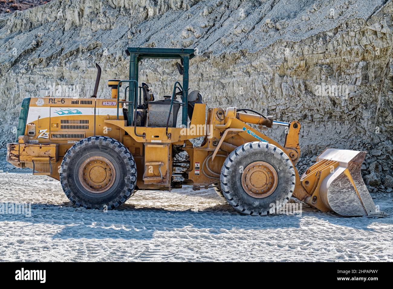 A Kawasaki Wheel Loader parked in a talc mine in the California desert ...