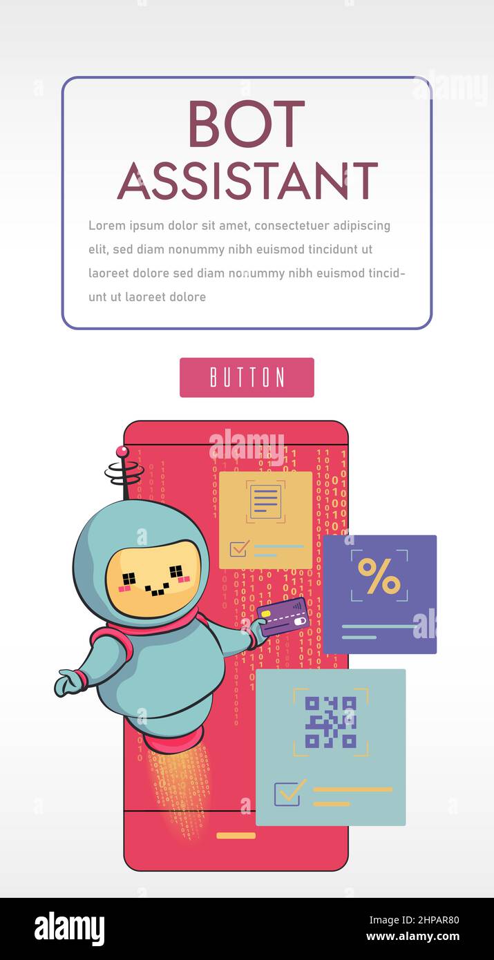 Chatbot concept baner. The bot is holding a credit card. The robot ...