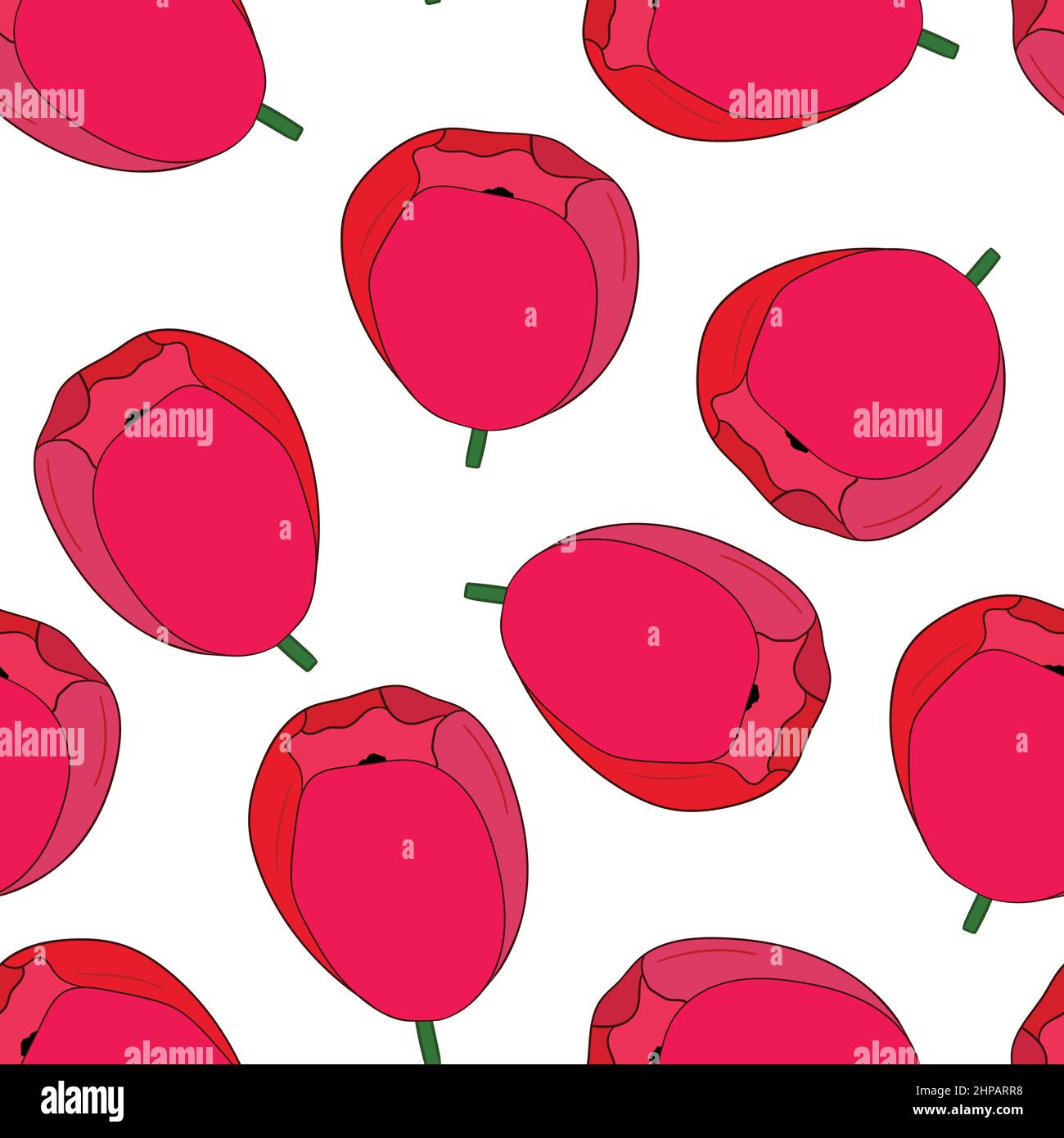 Spring colorful vector illustration with red tulips. Cartoon style ...