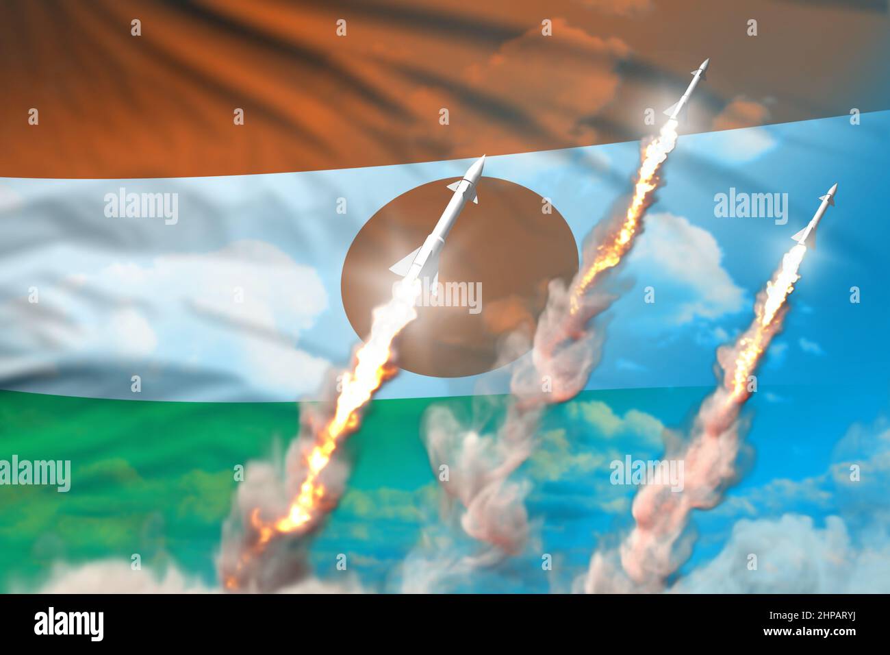 Modern strategic rocket forces concept on blue sky background, Niger ...