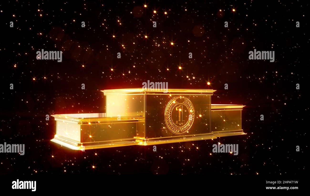 golden winners award podium with glowing glitters - abstract 3D ...