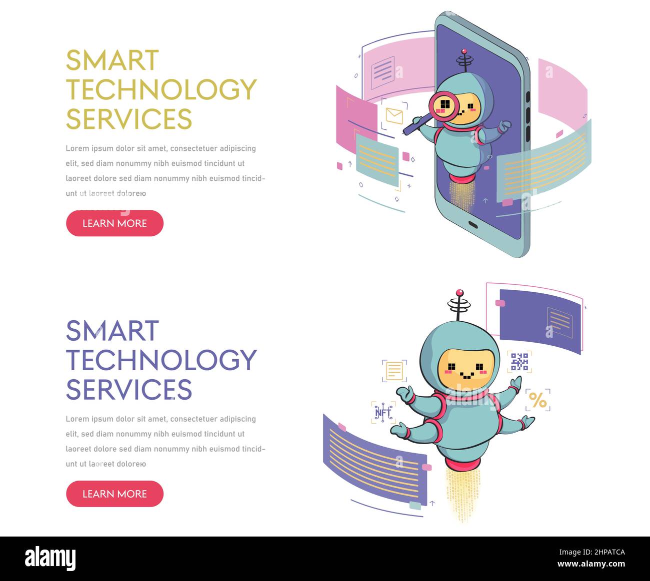 Cute bot character banner set. Chatbot welcomes. Online consultation ...