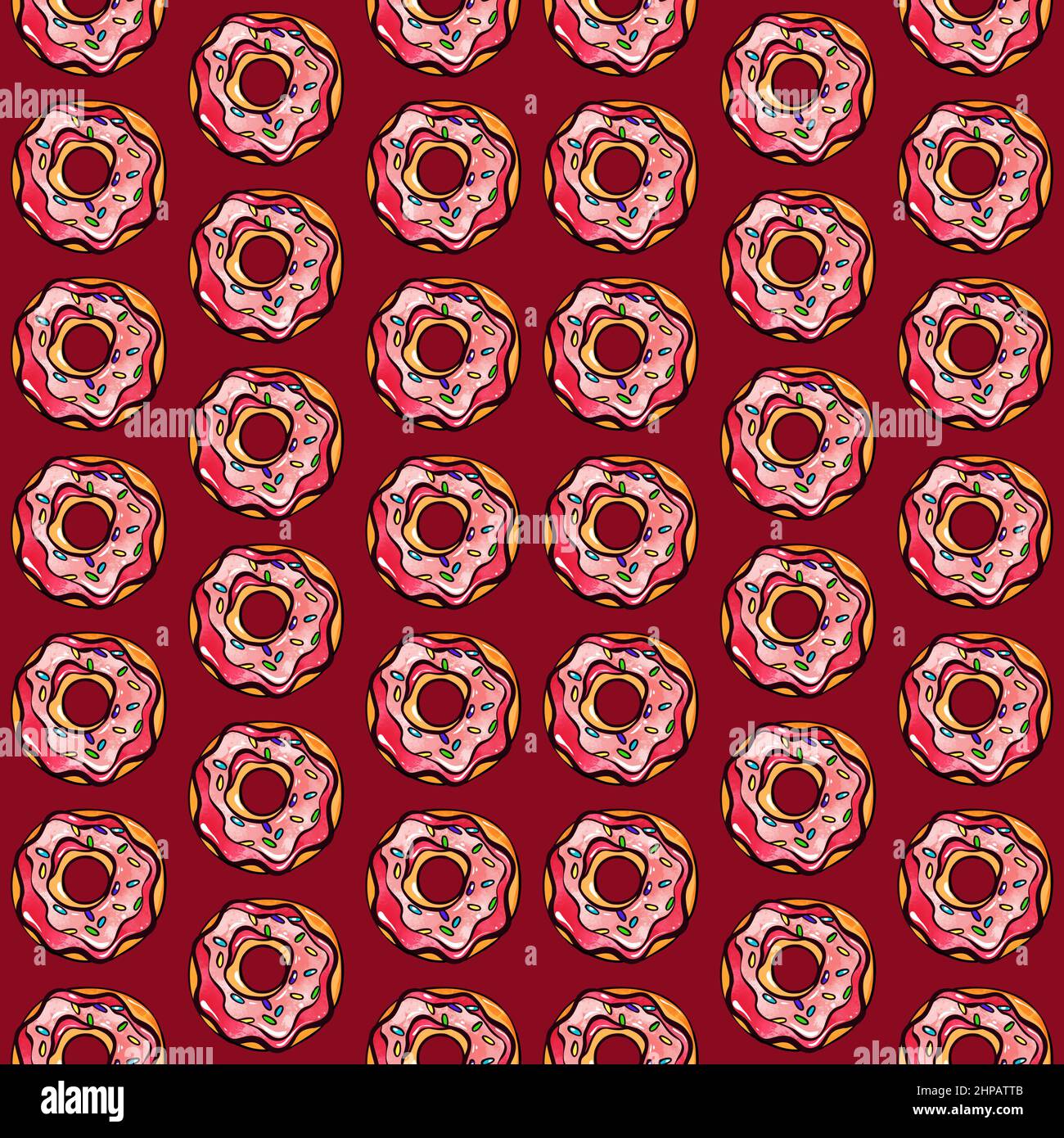 Seamless pattern of red donuts on a red background. Confectionery ...