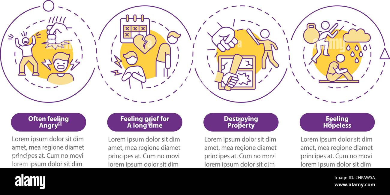 Warning signs of teen behavior purple circle infographic template Stock ...