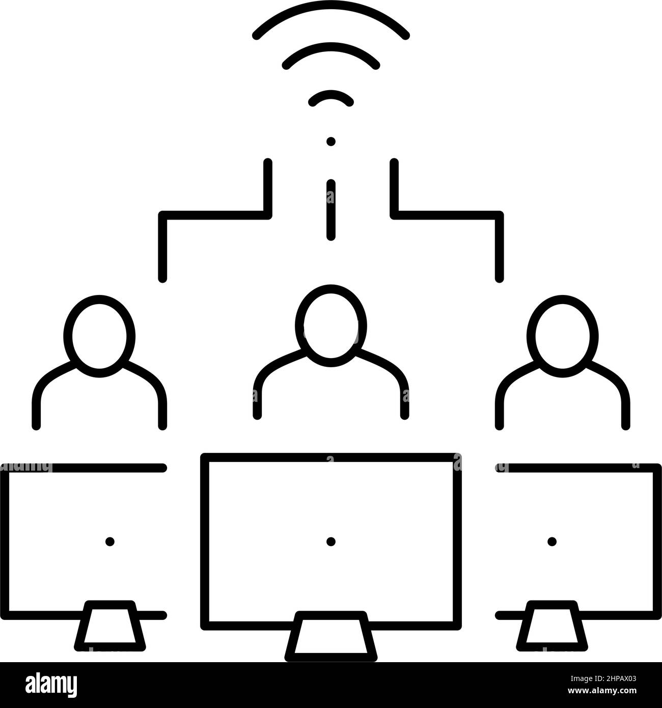 team work wireless internet connection line icon vector illustration ...