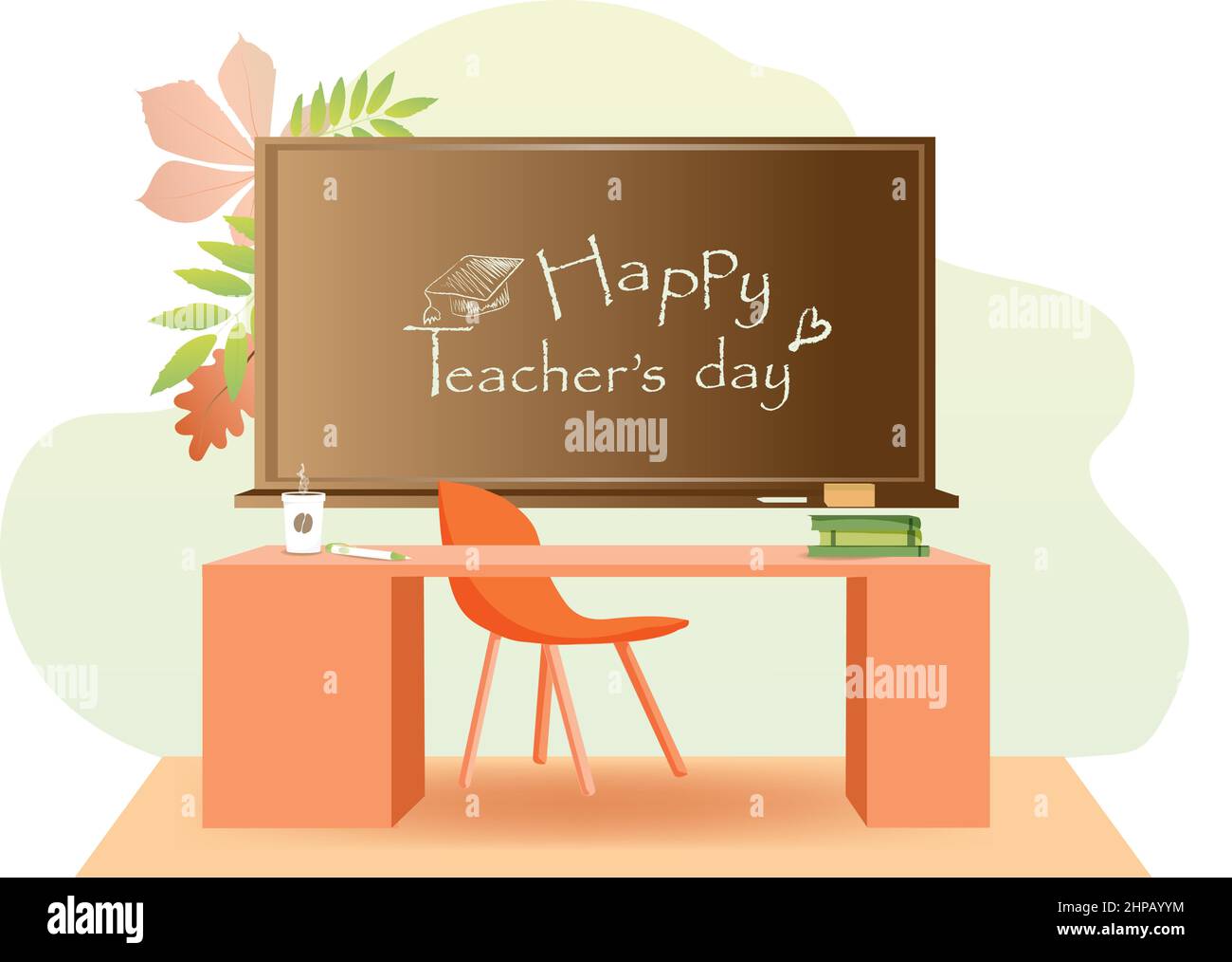 Postcard Happy Teachers Day concept. Teacher's office with autumn ...