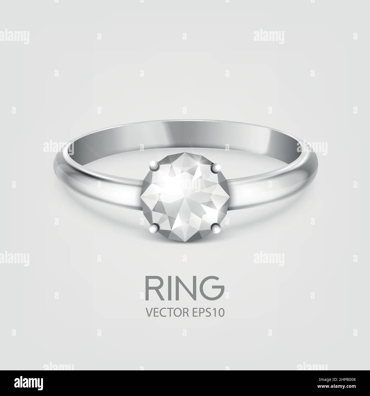 Vector 3d Realistic Silver Metal Wedding Ring with Gemstone, Diamond ...