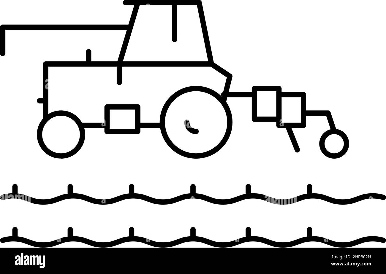 tractor working on field line icon vector illustration Stock Vector ...
