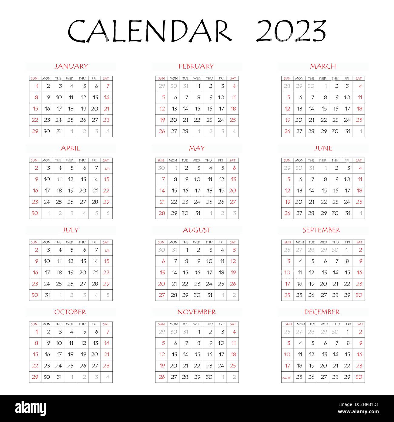 2023 calendar planner. Corporate week. Template layout, 12 months ...
