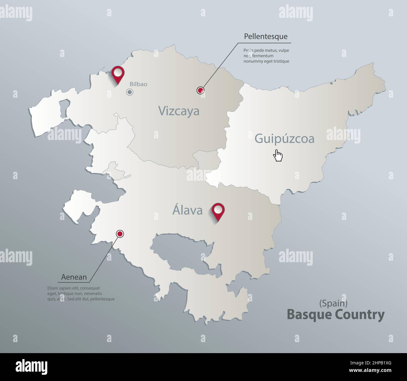 Basque Country map, administrative division with names, blue white card ...