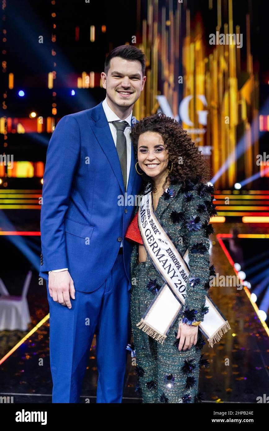 Rust, Germany. 19th Feb, 2022. Domitila Barros (r) is happy about being ...