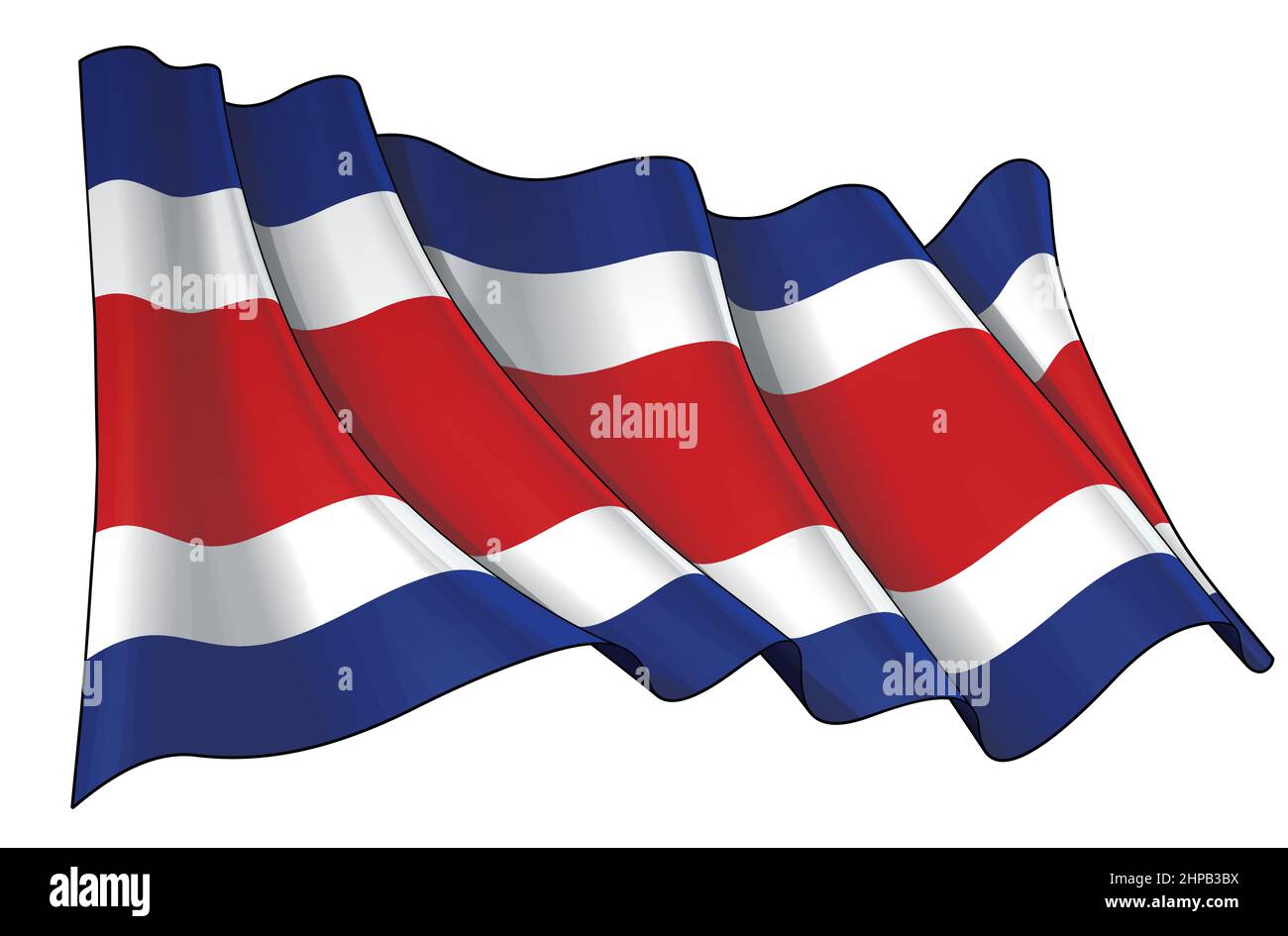 Vector illustration of a Waving Flag of Costa Rica. All elements neatly ...