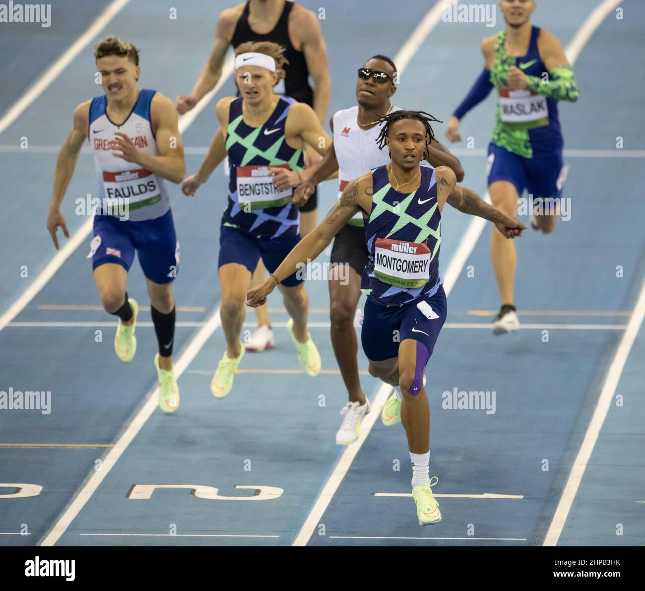 Kahmari Montgomery of the USA crossing the line to win the men’s 400m ...