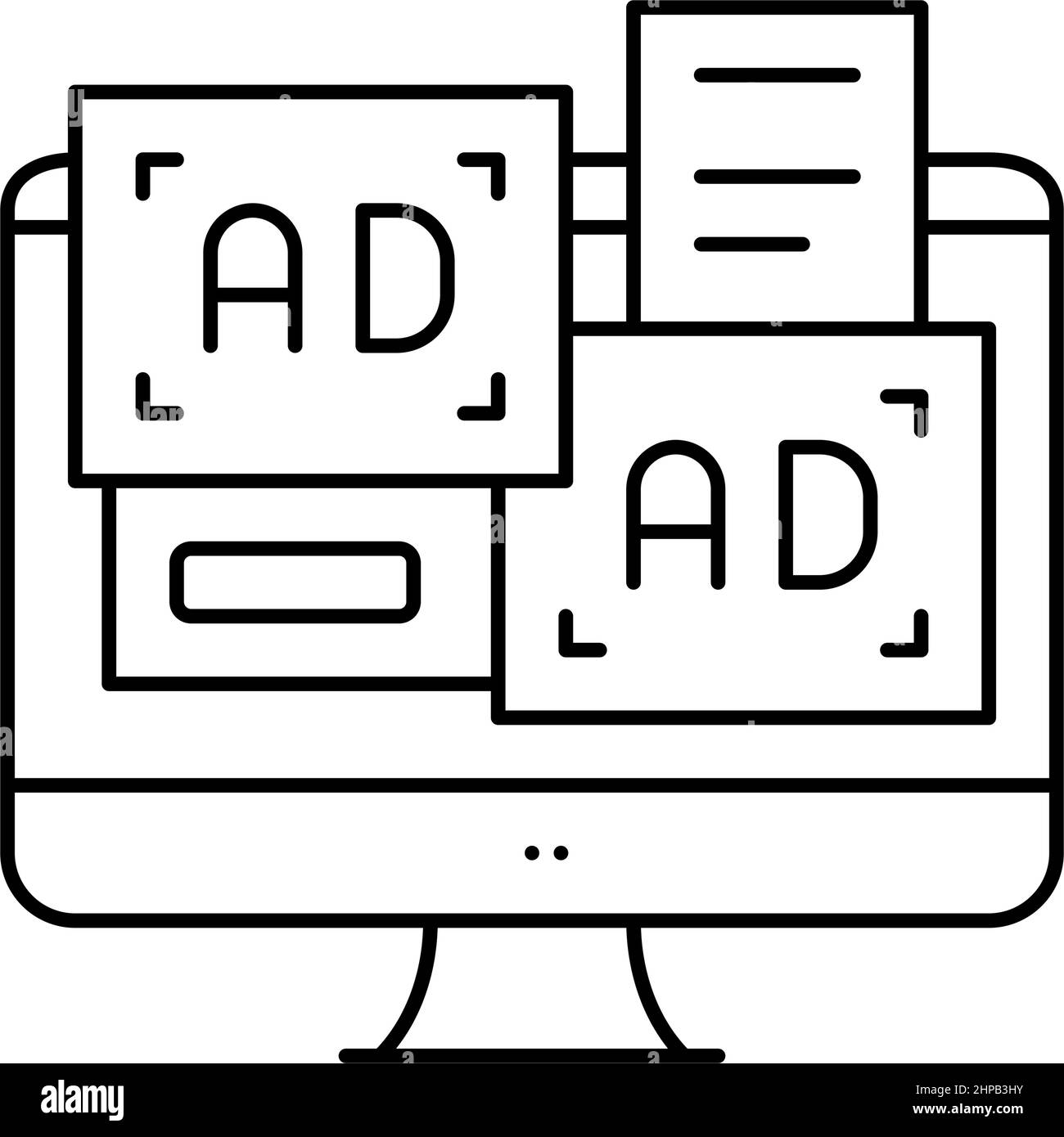 advertisement banners on computer screen line icon vector illustration ...