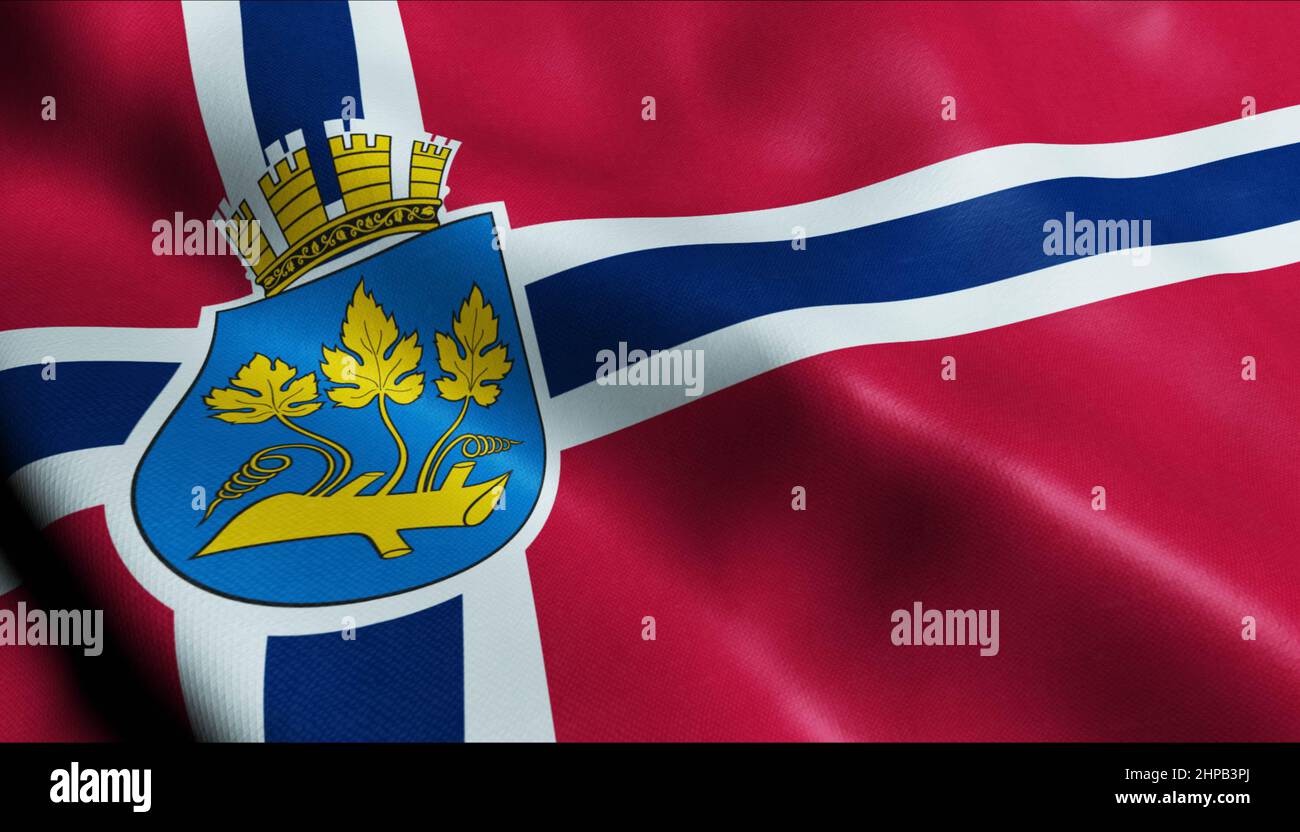 3D Illustration of waving Norway city flag of Stavanger kommune Stock ...