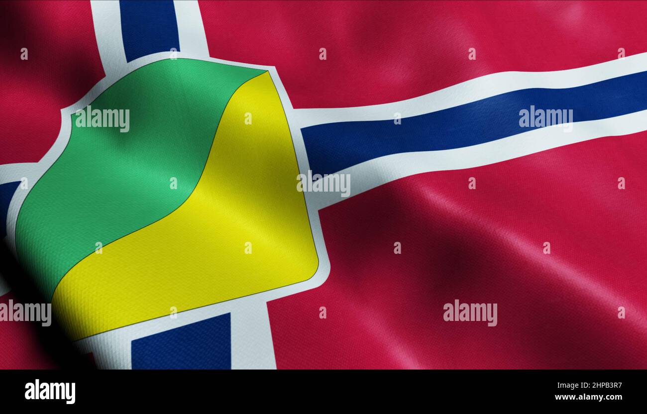 3D Illustration of waving Norway city flag of Mo i Rana Stock Photo - Alamy