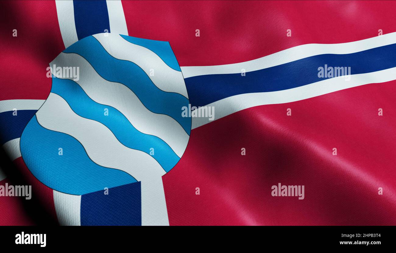 3D Illustration of waving Norway city flag of Askim Stock Photo - Alamy