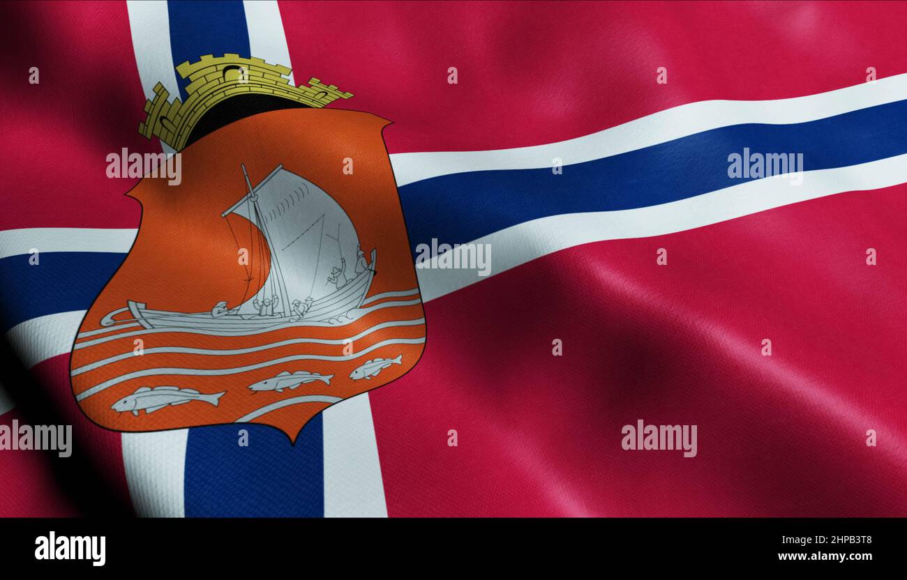 3D Illustration of waving Norway city flag of Alesund Stock Photo - Alamy