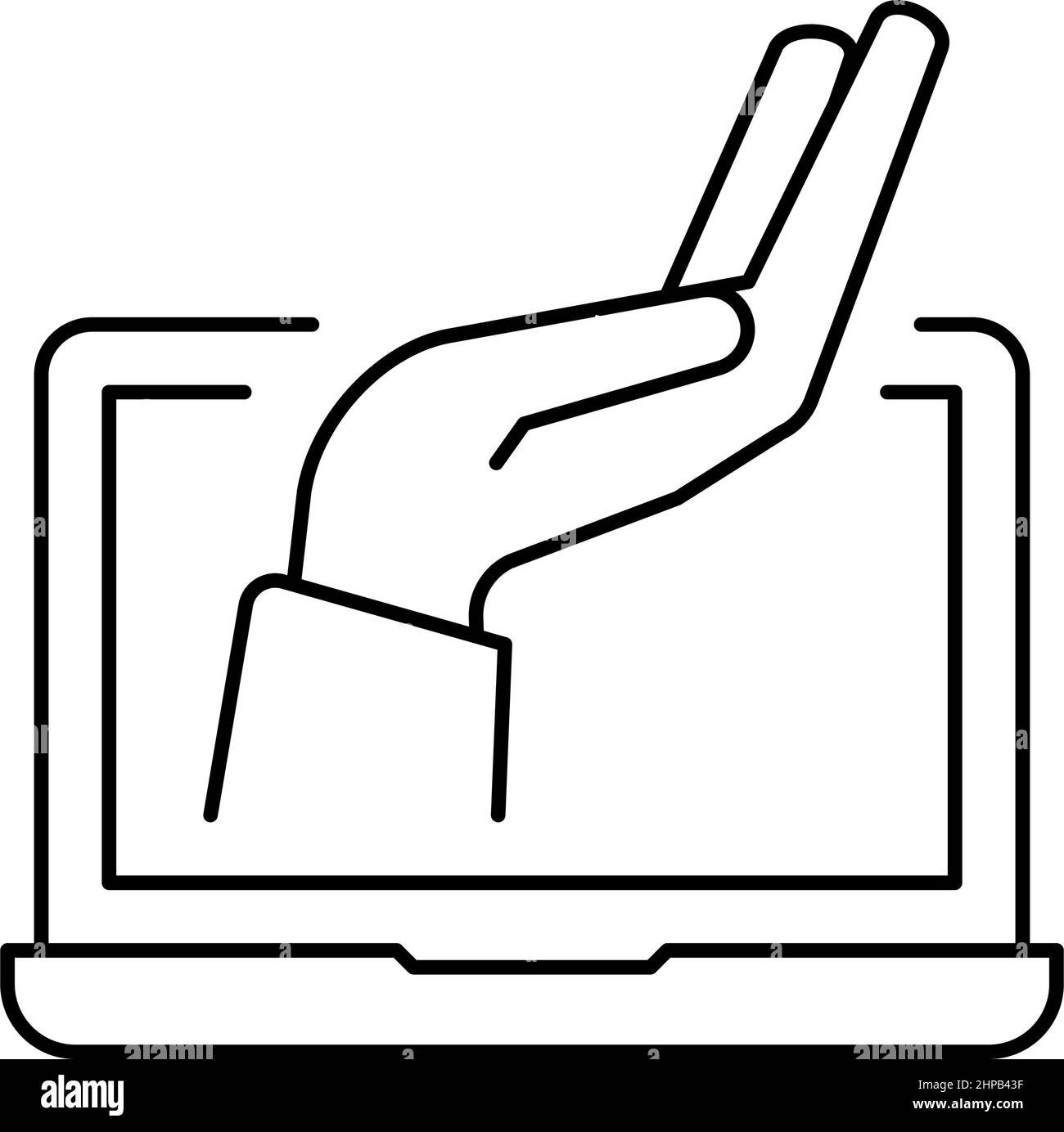 hand on laptop screen line icon vector illustration Stock Vector Image ...