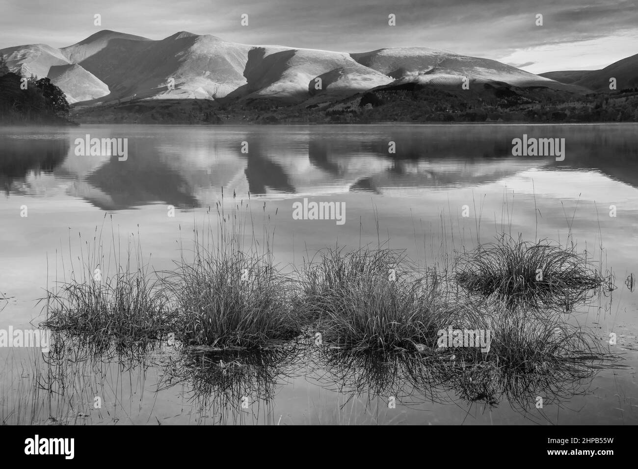 Black and white Epic Autumn sunrise landscape image looking from ...