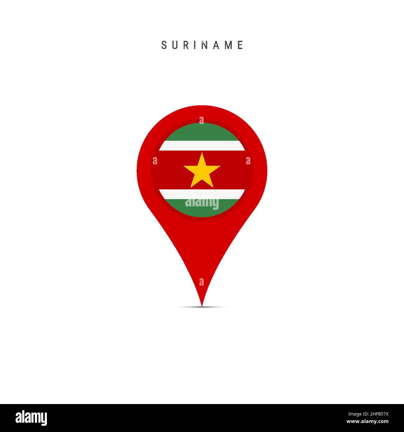 Teardrop map marker with flag of Suriname. Surinamese flag inserted in the location map pin ...