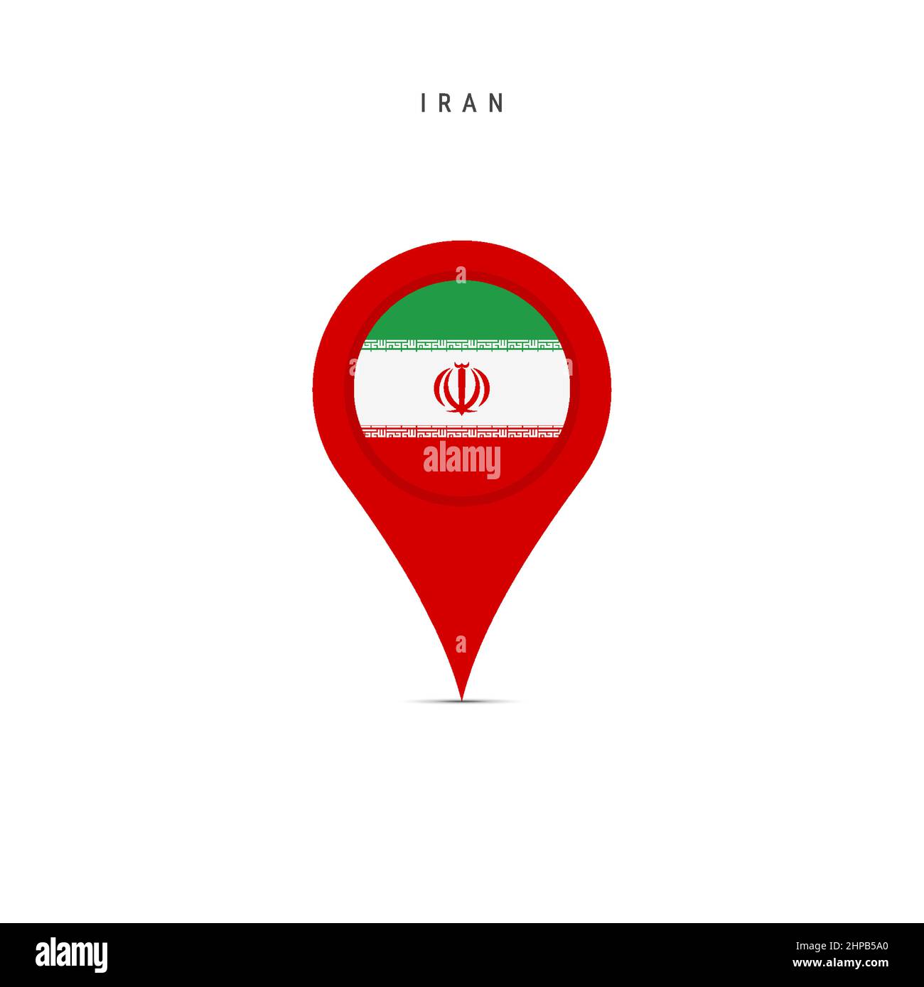 Teardrop map marker with flag of Iran. Iranian flag inserted in the location map pin. Flat ...