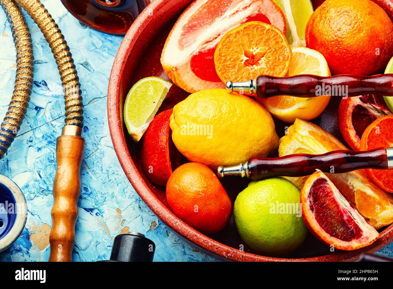 Turkish hookah with orange, lime, lemon and grapefruit. Citrus hookah ...
