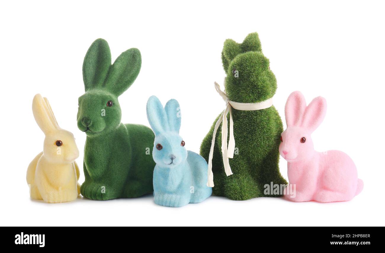 Different Easter bunnies isolated on white background Stock Photo - Alamy