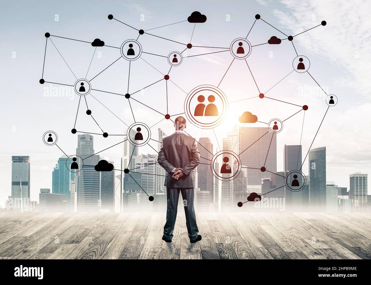 Social connection concept drawn on screen as symbol for teamwork and ...