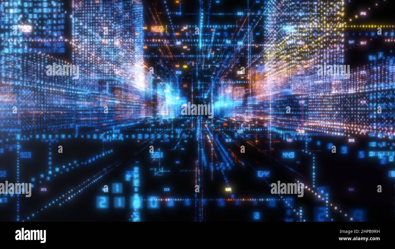 Abstract hologram 3D city with digital buildings Stock Photo - Alamy
