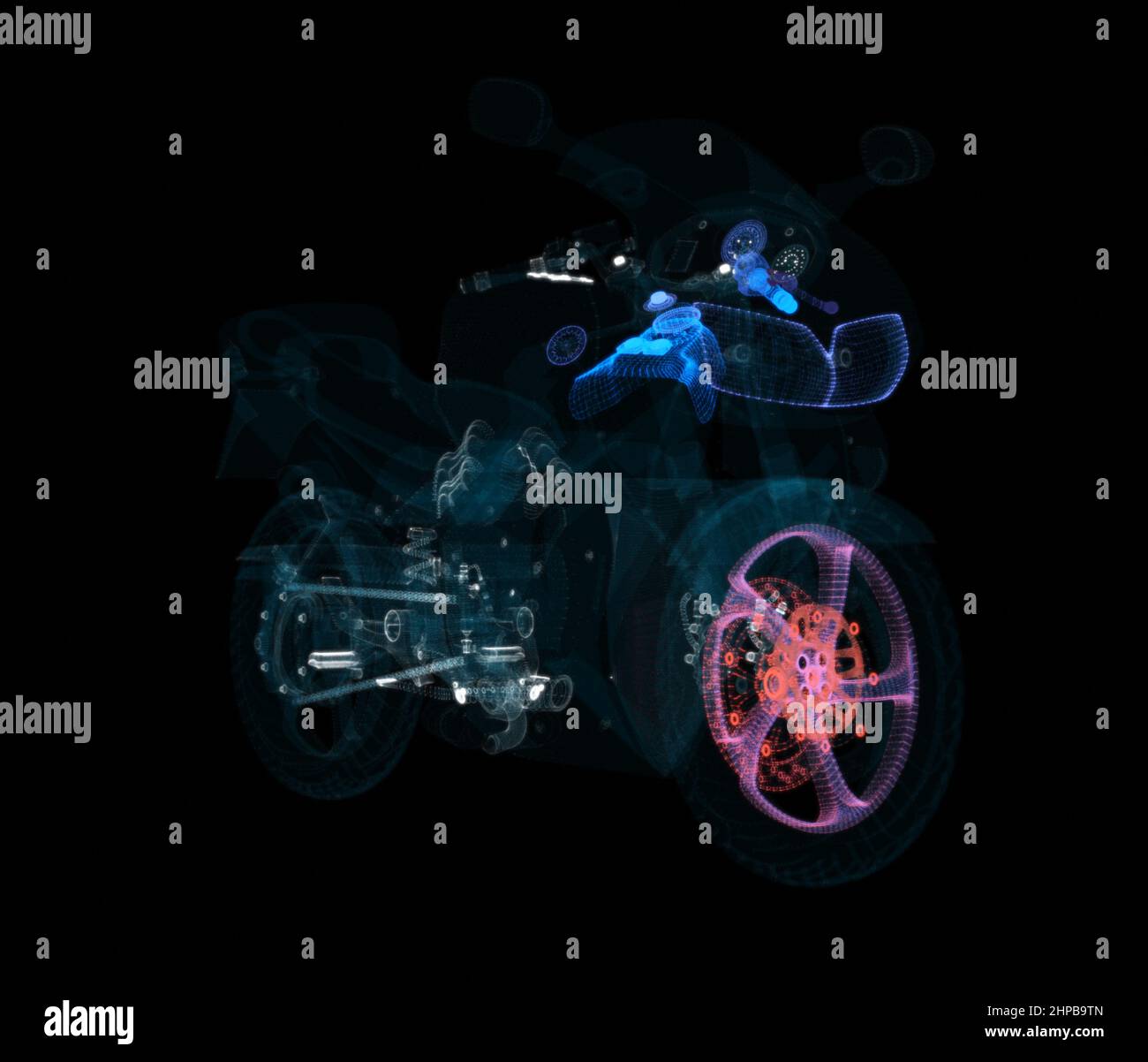 Abstract motorcycle consisting of glow points and lines. 3d ...