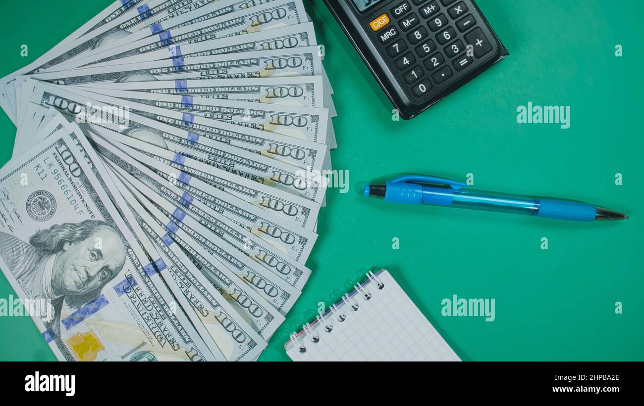 Many dollar money create pattern, make design shape picture. Top view ...