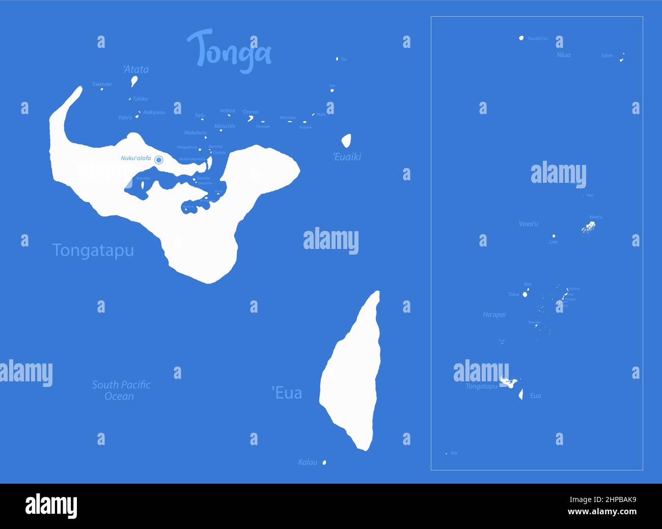 Tonga map, islands whit names, blue background vector Stock Vector ...