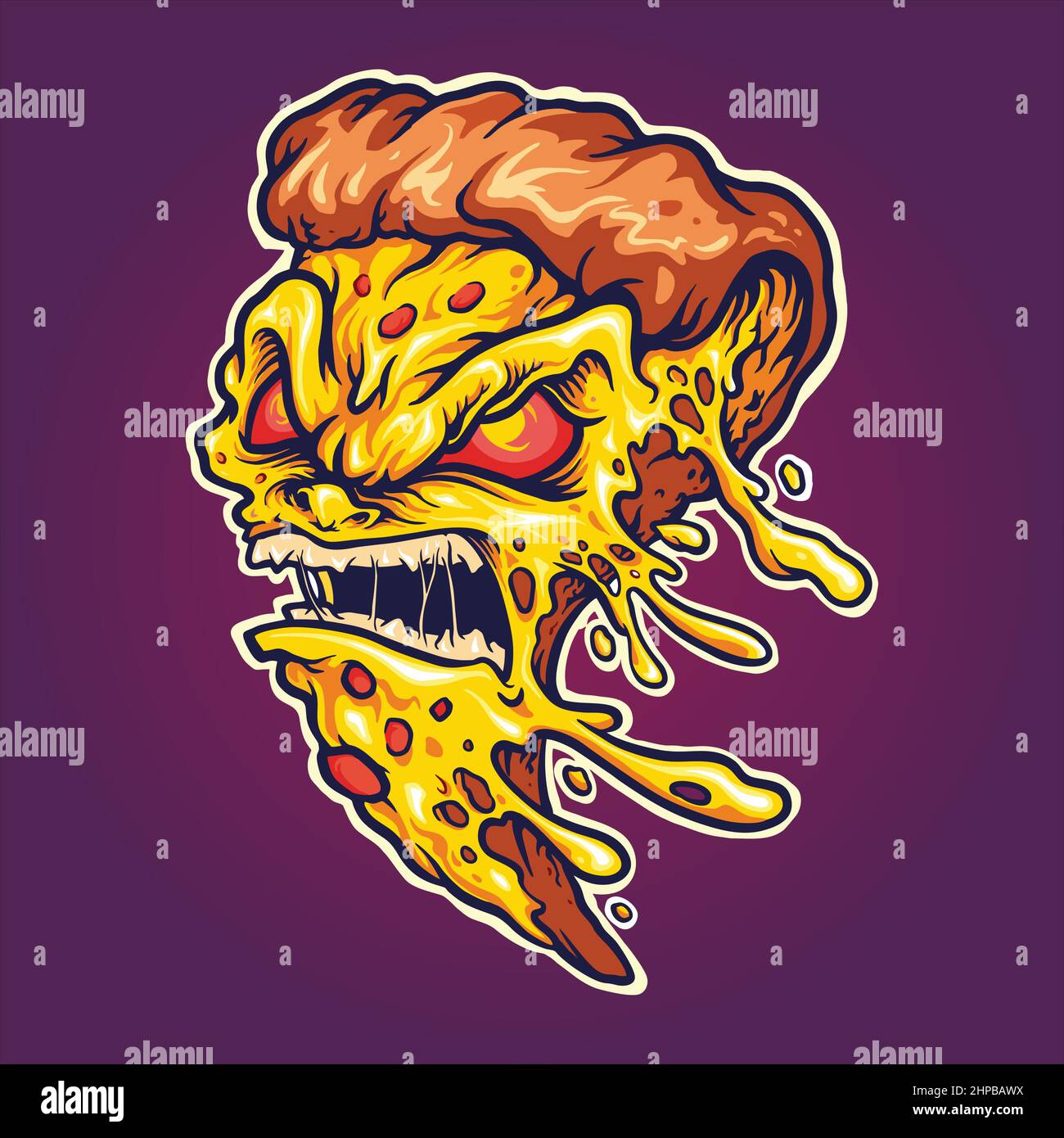 Angry pizza slice monster Vector illustrations for your work Logo ...