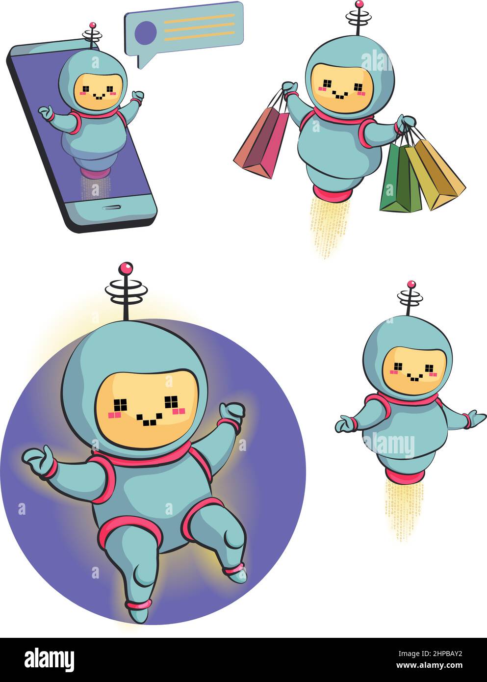 Metaphor chat bot icons set. Information engineering, artificial ...