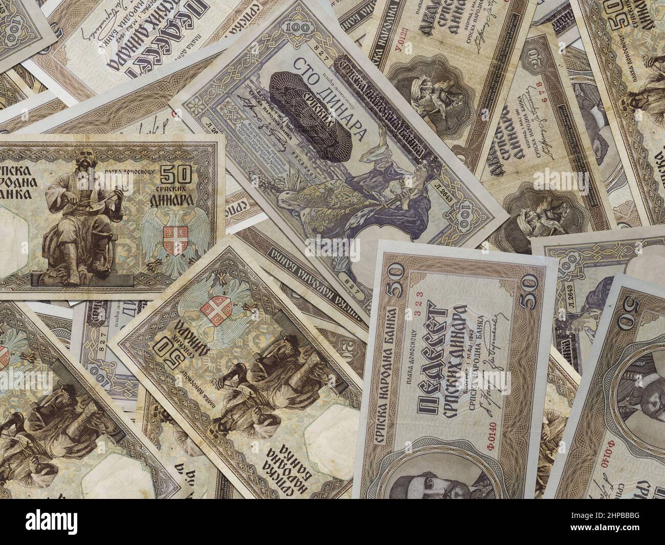 Top view of vintage WW2 Serbian dinar banknotes Stock Photo - Alamy