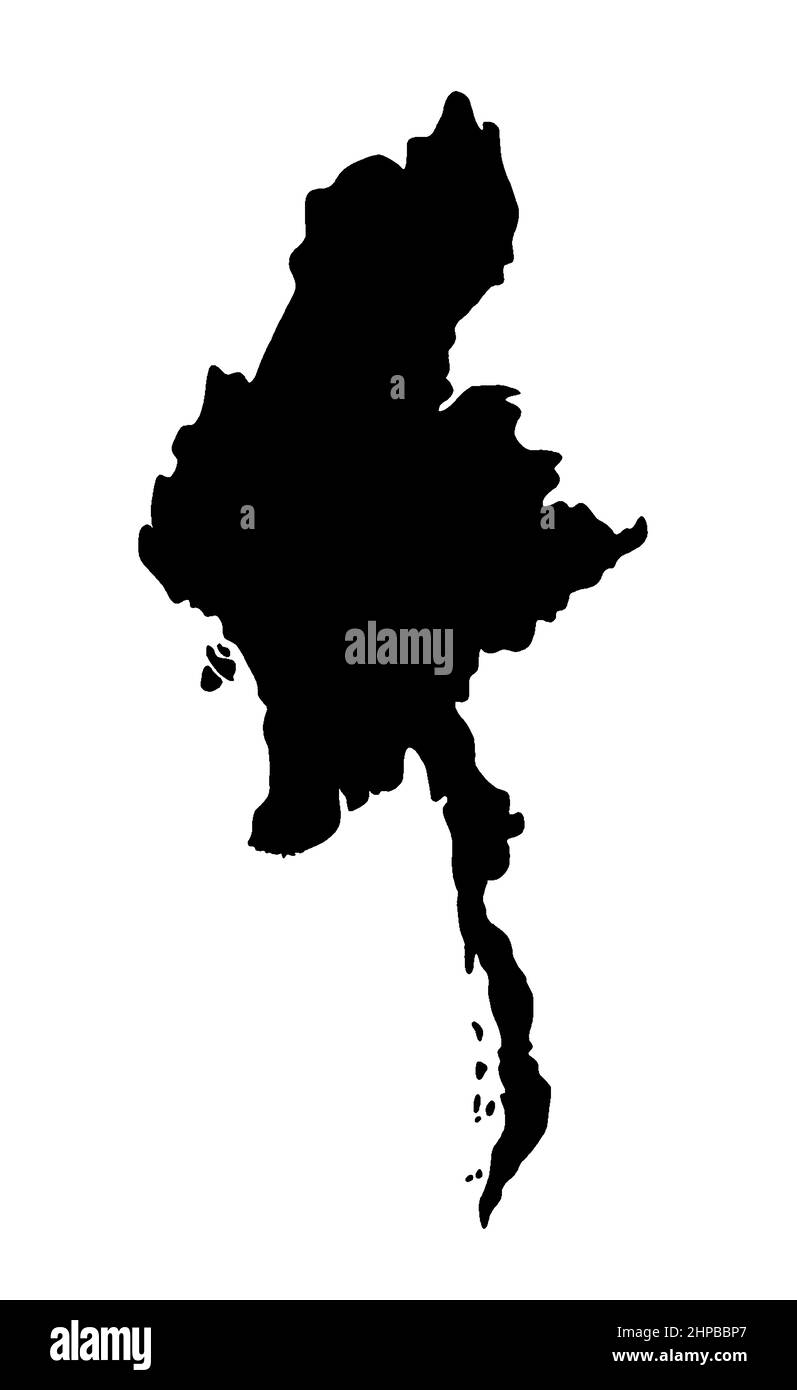 Myanmar outline silhouette map in black over a white background Burma ...