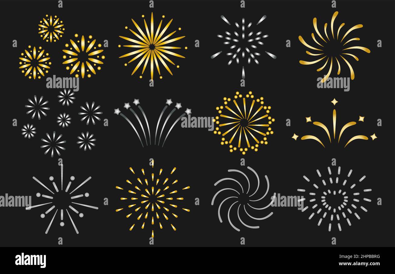 Firework gradient gold silver set festive bursting, celebration ...