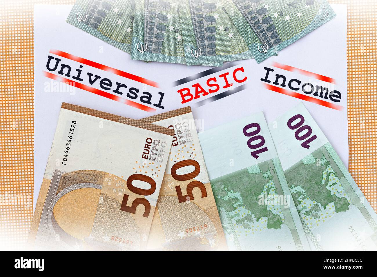 Universal Basic Income theme. The words Basic Income on paper ...