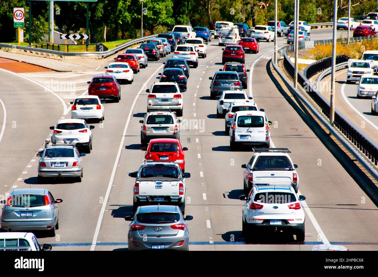 Perth, Australia - December 18, 2020: Highway traffic during rush hour ...